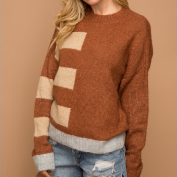 Hem & Thread | Sweaters | Hem Thread Cacao Brown Color Block Sweater ...
